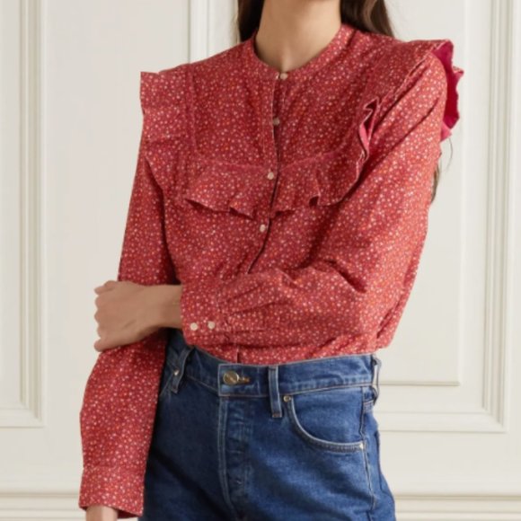 Doen | Tops | Doen Austen Floral Print Ruffle Blouse Large Euc | Poshmark